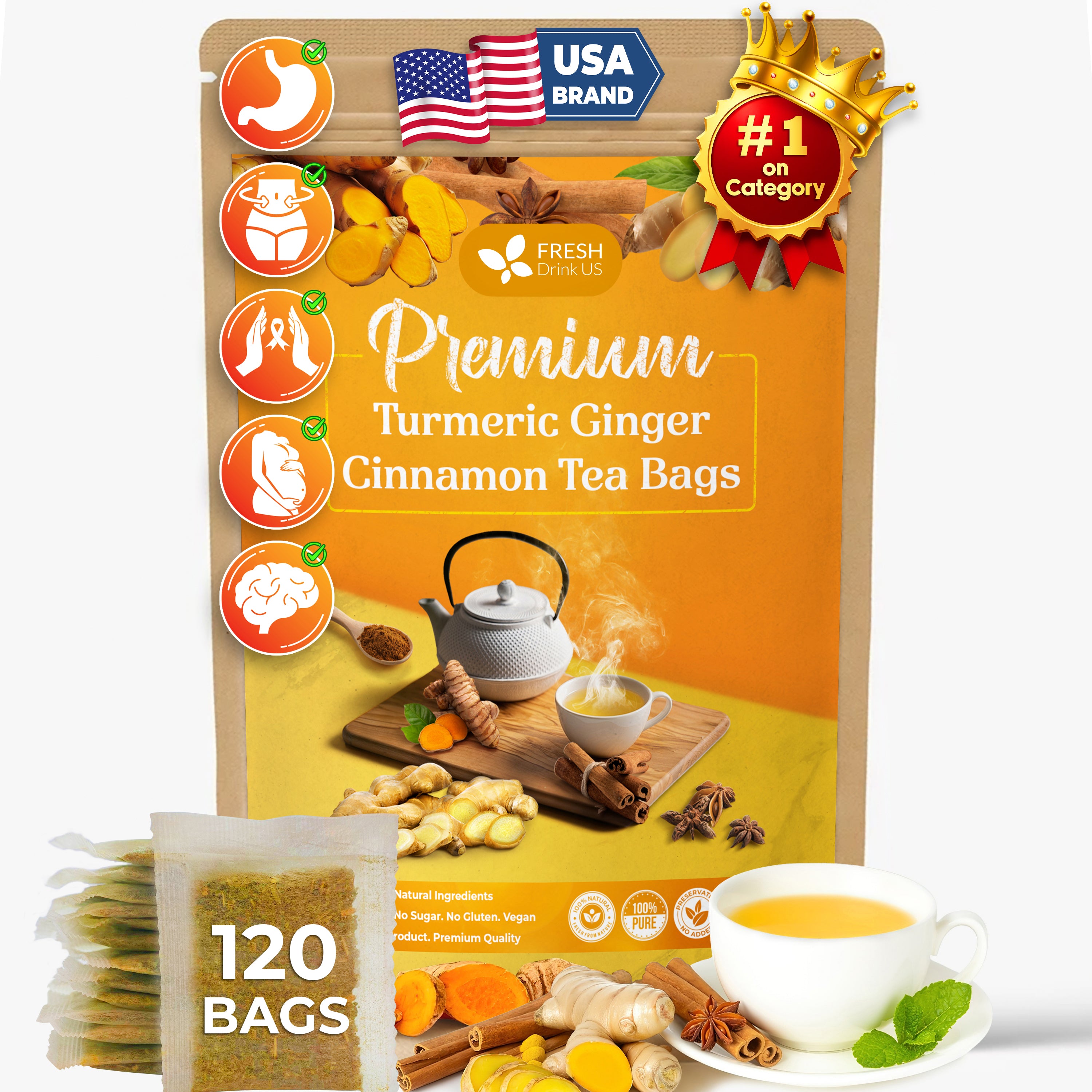 Organic Turmeric Ginger Cinnamon Tea | Natural Detox & Immune Support