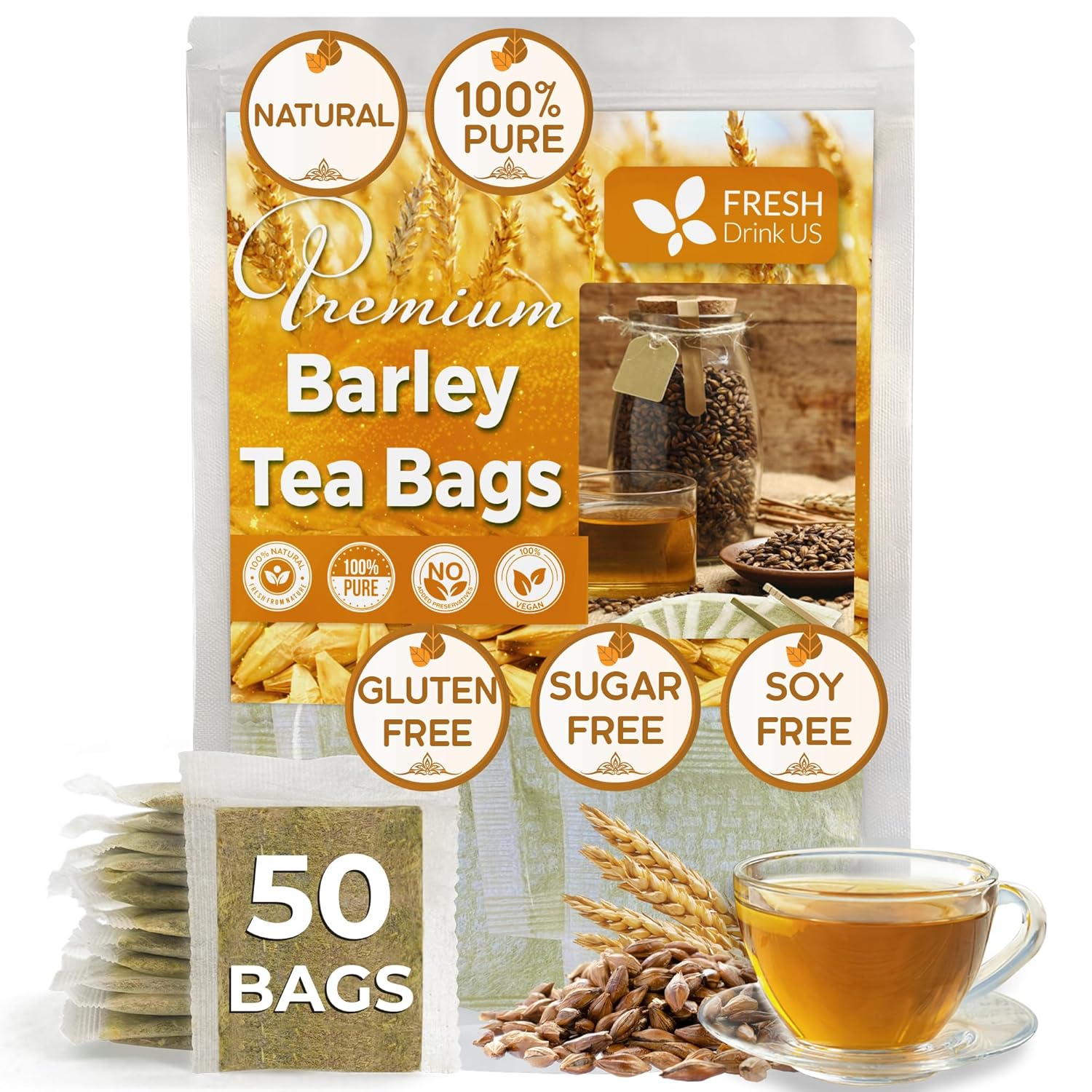 Premium Barley Tea Bags, 100% Natural & Pure from Barley. Loose Barey