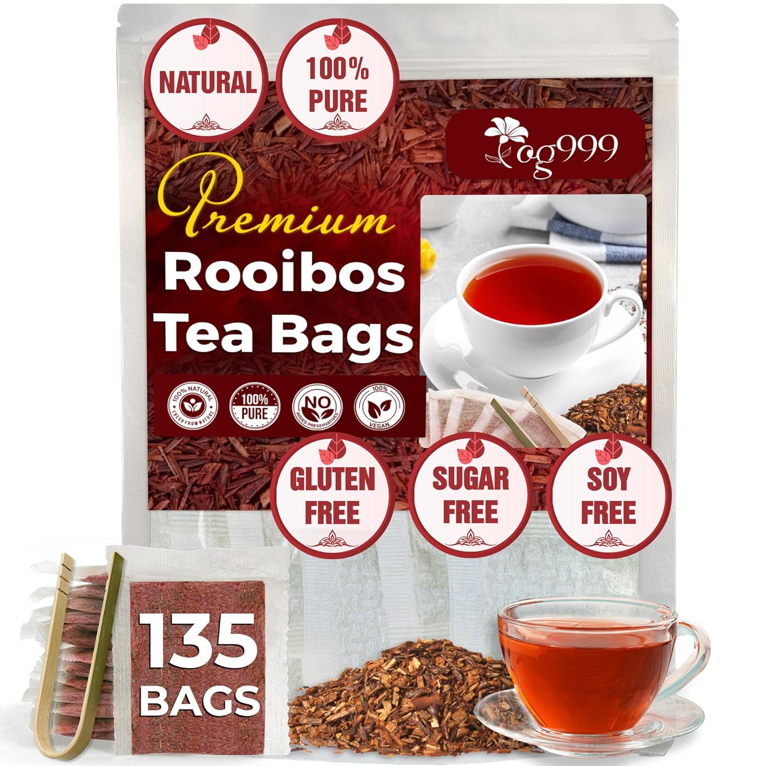 Premium Red Rooibos Tea Bags, 100% Natural & Pure from Rooibos Tea Lea