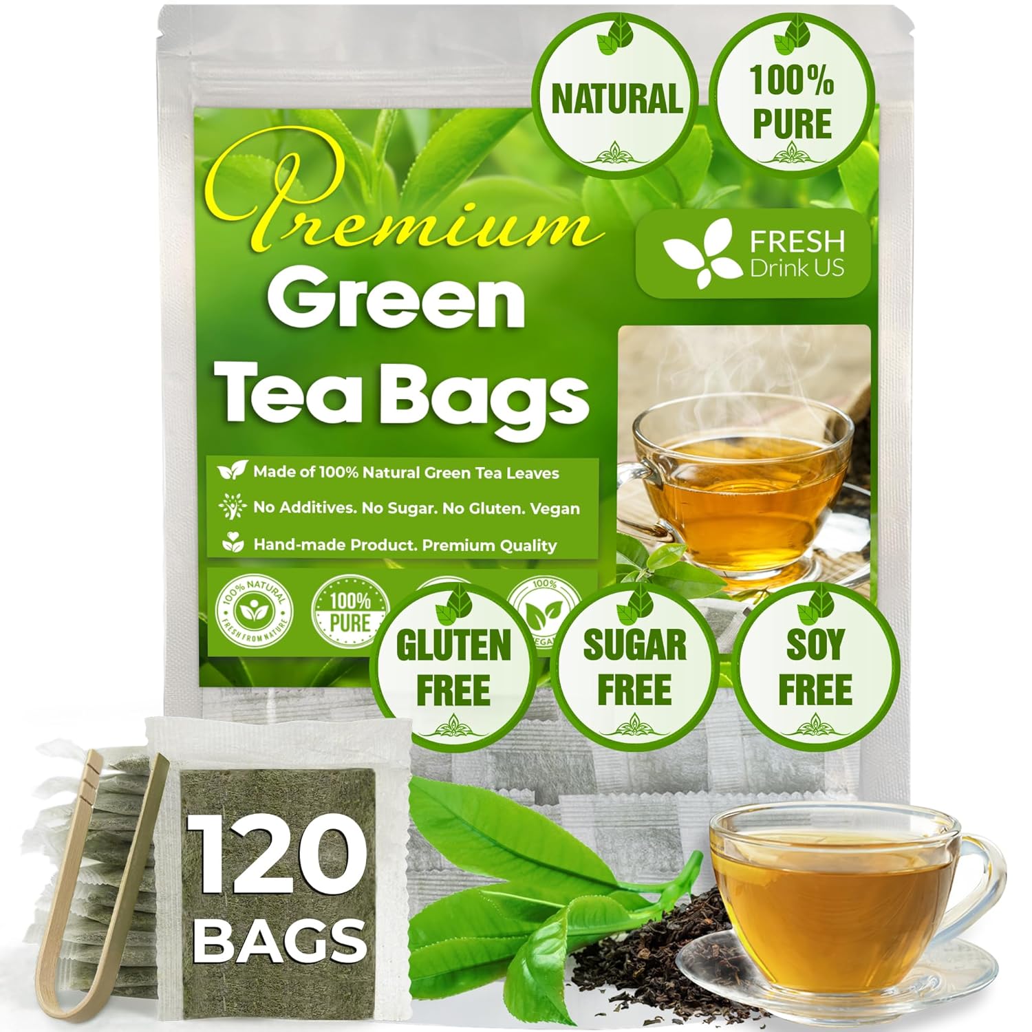 Premium Green Tea Bags, 100% Natural & Pure from Green Tea. Green Herb